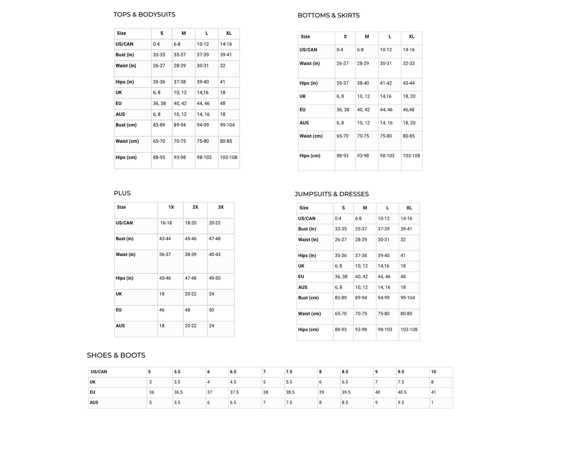 Swank Girl Size Guide | Swank A Posh